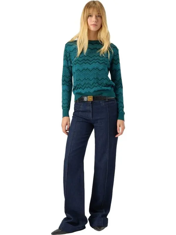 Missoni Crew Neck Chevron Pattern Sweater - Green