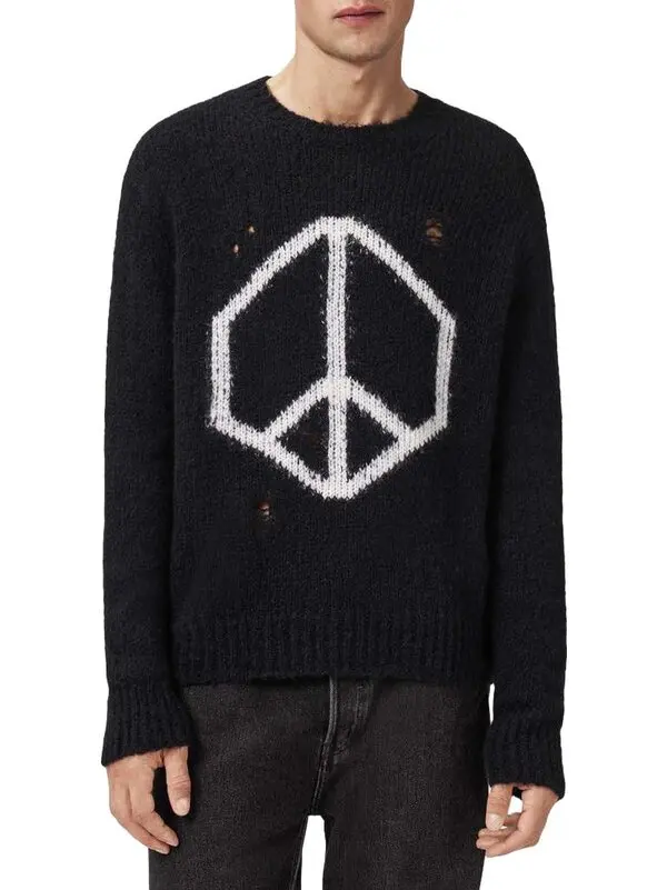ALLSAINTS Message Wool-blend Crewneck Sweater - Black