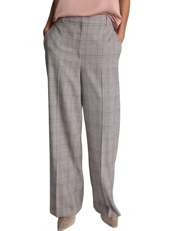 KENNETH COLE Plaid Wide Leg Trousers - Pewter Green Multi