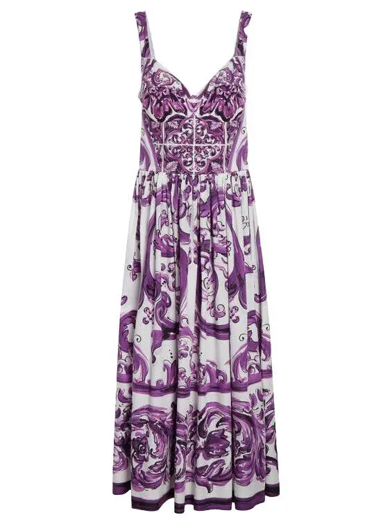 Dolce & Gabbana Majolica Print Poplin Midi Sundress - Hp5dq Mix Maiolica L Viola