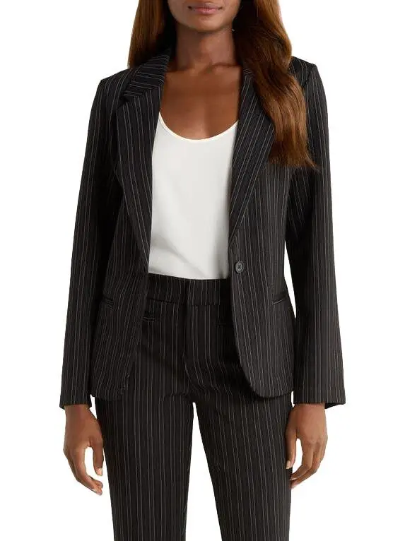 LIVERPOOL Stripe Fitted One-button Blazer - Black/hint Of Navy Stripe