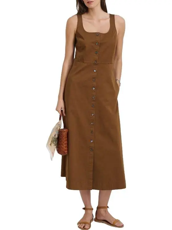 ALEX MILL Piper Twill A-line Dress - Coffee Liqueur