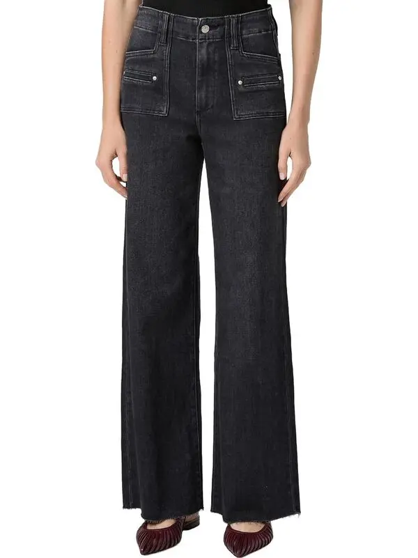 Paige Anessa Welt Pocket Wide Leg Jeans - Space Black