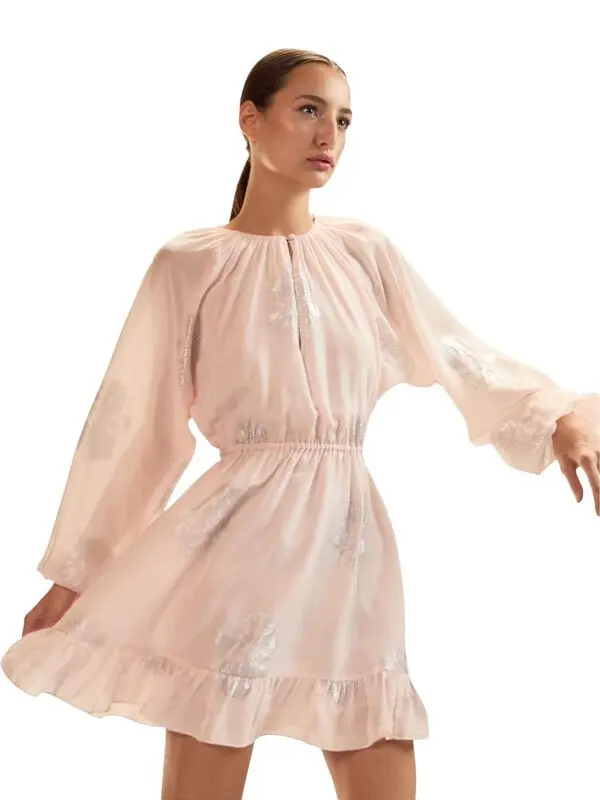 Cynthia Rowley Silk Lurex Dolman Sleeve Mini Dress - Pink