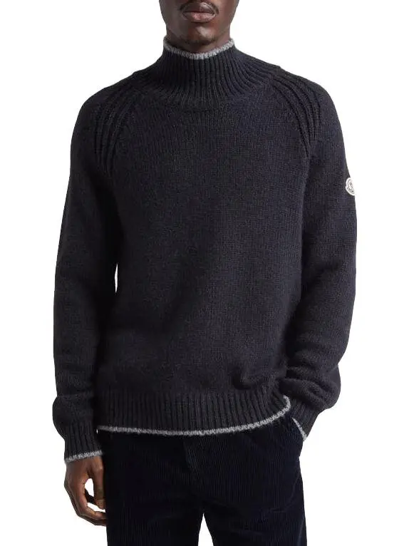 Moncler Tipped Alpaca & Wool Blend Mock Neck Sweater - Black