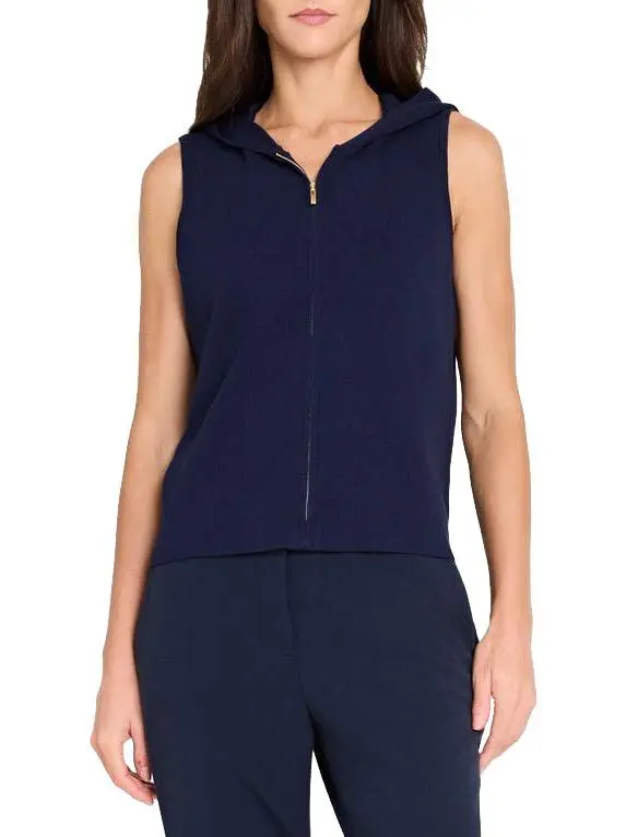 TAHARI ASL Hooded Zip-up Vest - Navy