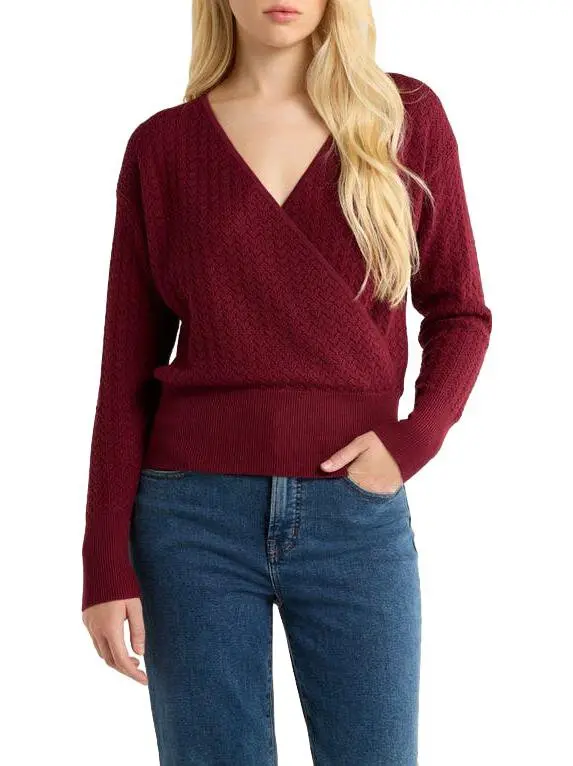 GIBSONLOOK Pointelle Cotton-blend Surplice Sweater - Beet Red