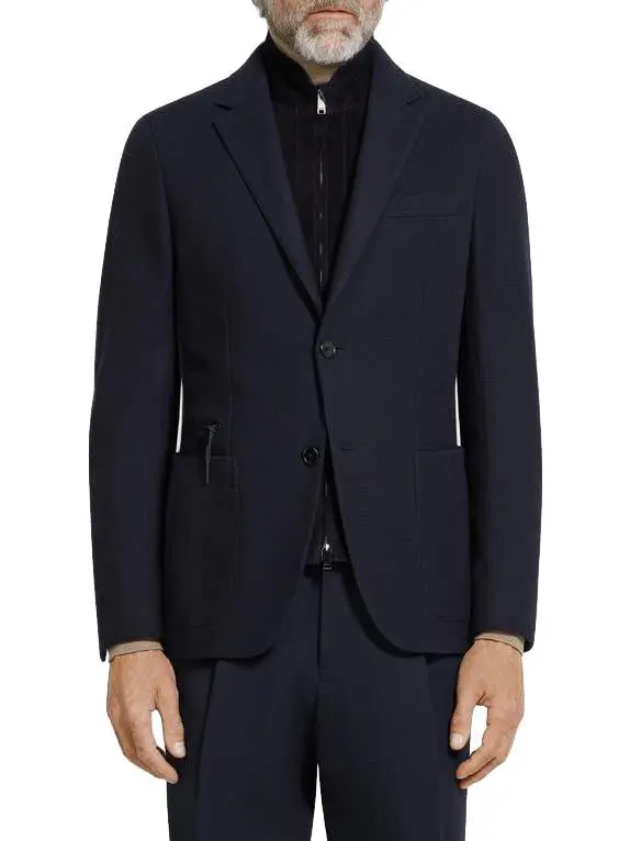 Zegna High Performance™ Wool & Cotton Jersey Sport Coat With Detachable Suede Bib - Navy Blue