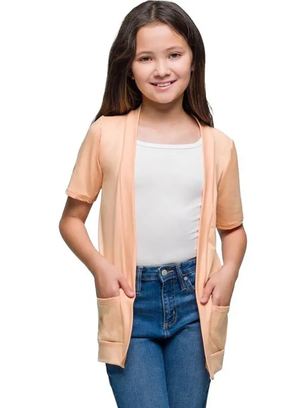 24SEVENKID Short Sleeve Open Front Shrug With Pockets - Melon