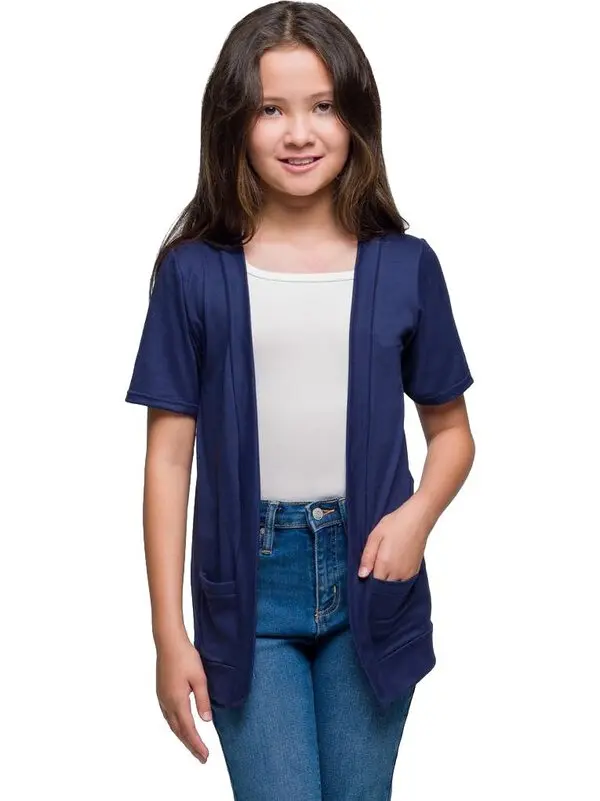 24SEVENKID Short Sleeve Open Front Shrug With Pockets - Navy
