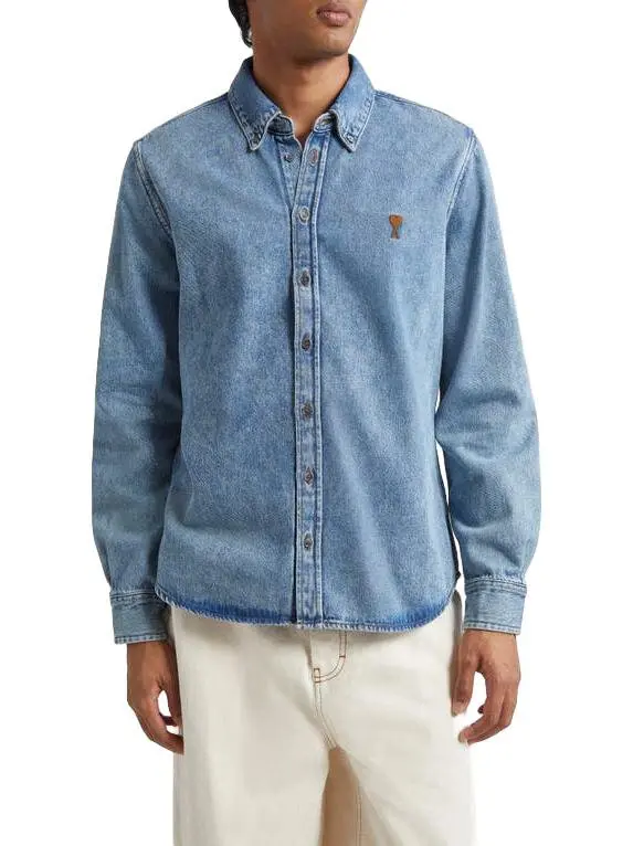 Ami De Coeur Embroidered Cotton Denim Button-down Shirt - Bleu Used