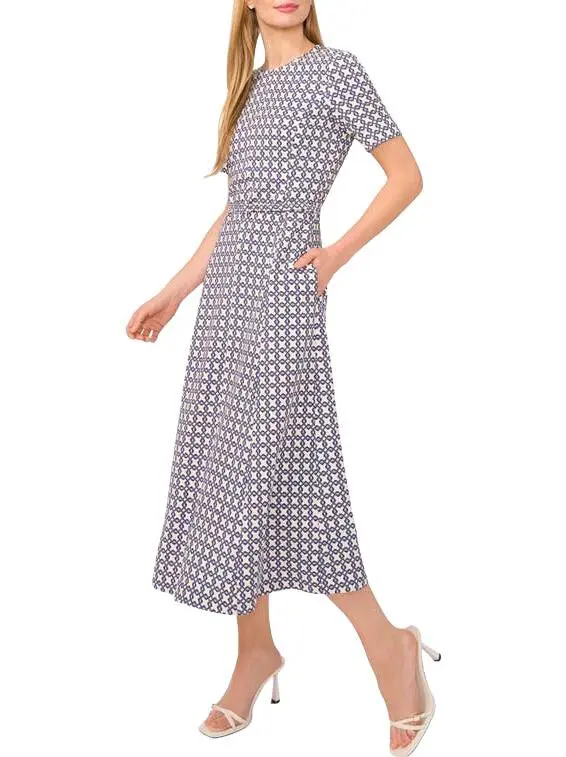 Ted Baker London Geo Print Short Sleeve Midi Dress - Vanilla Ice