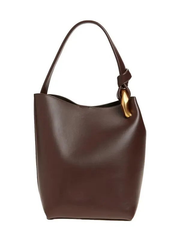 JW Anderson Small Jwa Corner Leather Bucket Tote - Deep Walnut 631