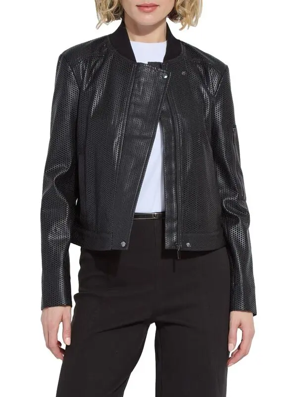 Lyssé Millicent Perforated Faux Leather Bomber Jacket - Black