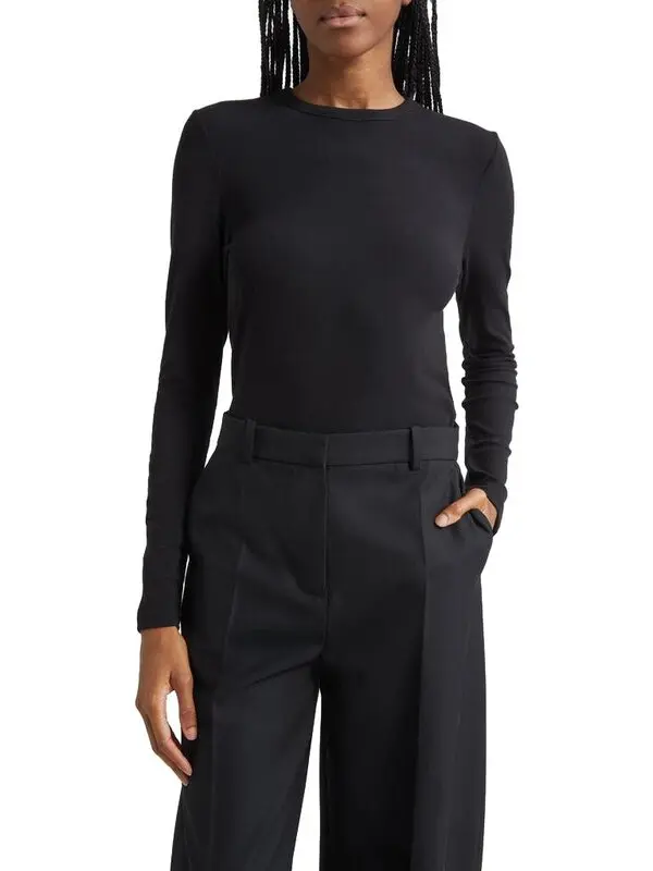 Vince Luxe Long Sleeve Crewneck Top - Black