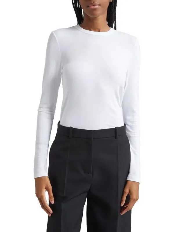 Vince Luxe Long Sleeve Crewneck Top - Optic White
