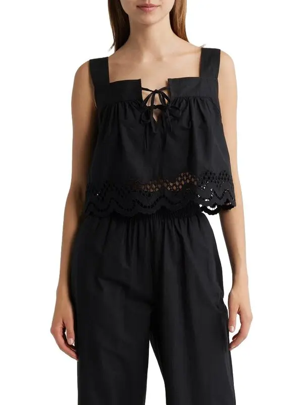 Rails Blythe Tie Front Cotton Crop Top - Black