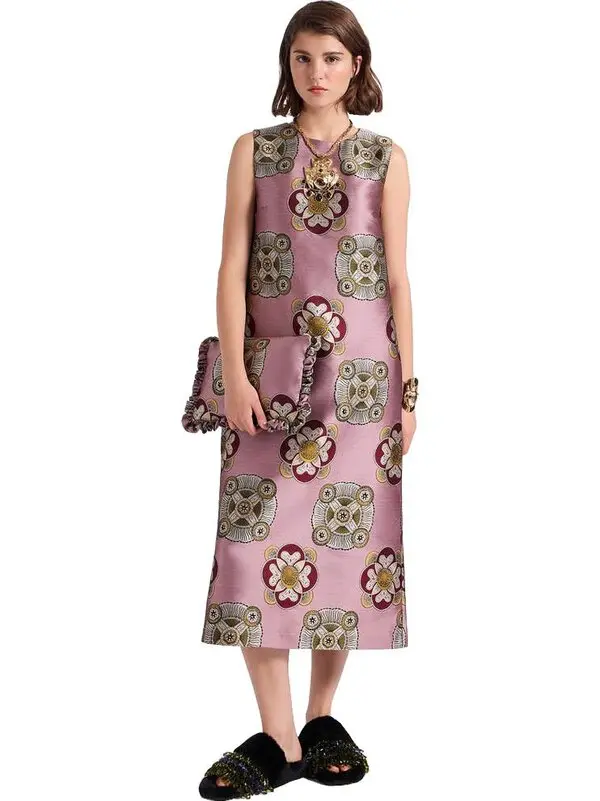 La DoubleJ Nucleus Jacquard Column Maxi Dress - Nucleus Dusty Pink