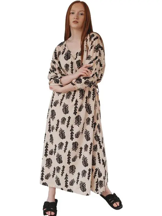 TURTLEDOVE LONDON Organic Cotton Kaya Seaweed Print Maxi Dress - Cream