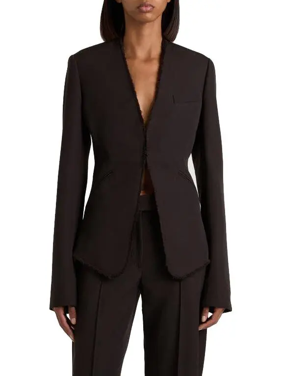 Alexander McQueen Raw Edge Wool Canvas Peplum Blazer - Dark Brown