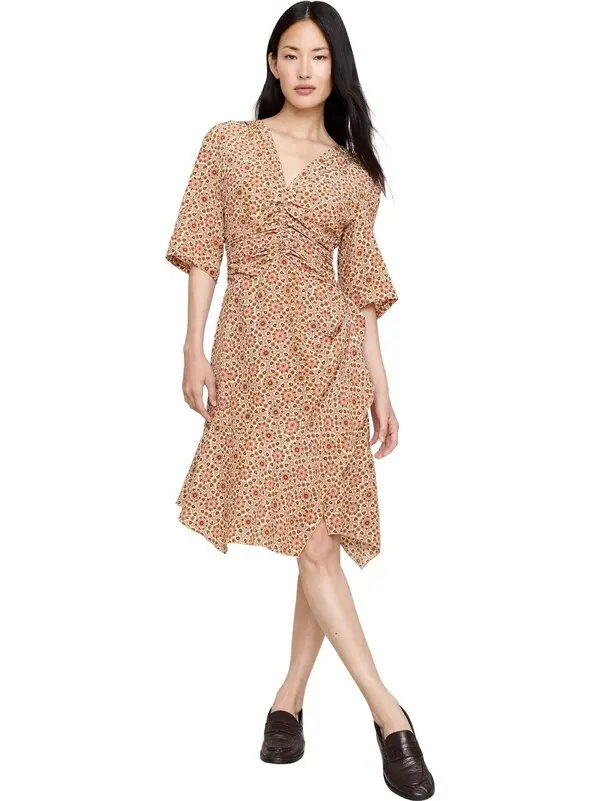 Banana Republic Matte Silk Ruched-front Dress - Pink Floral Medallion