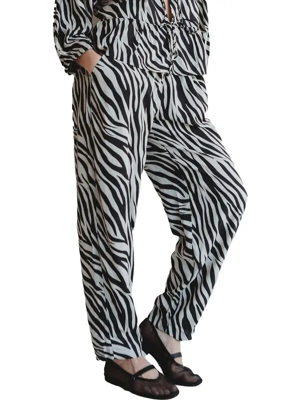TURTLEDOVE LONDON Organic Cotton Zebra Streak Print Barrel Leg Trousers - Multi