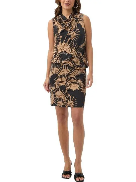 Trina Turk Printed Jersey Cowl Neck Dress - Black/camel