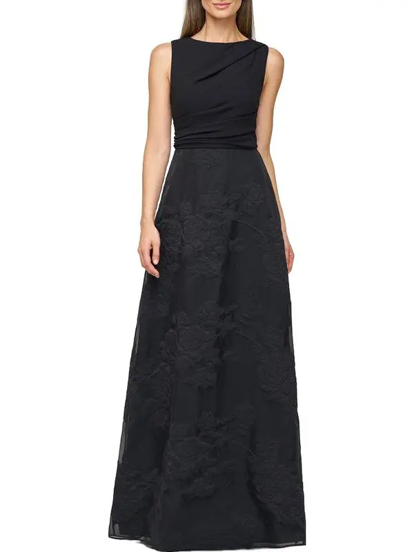 Js Collections Valery Mixed Media Sleeveless Gown - Black