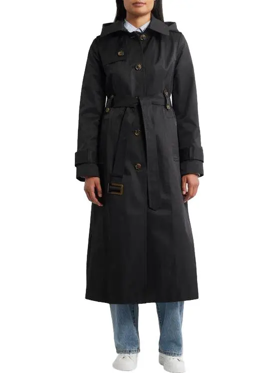 London Fog Hooded Single-breasted Maxi Trench Coat - Black