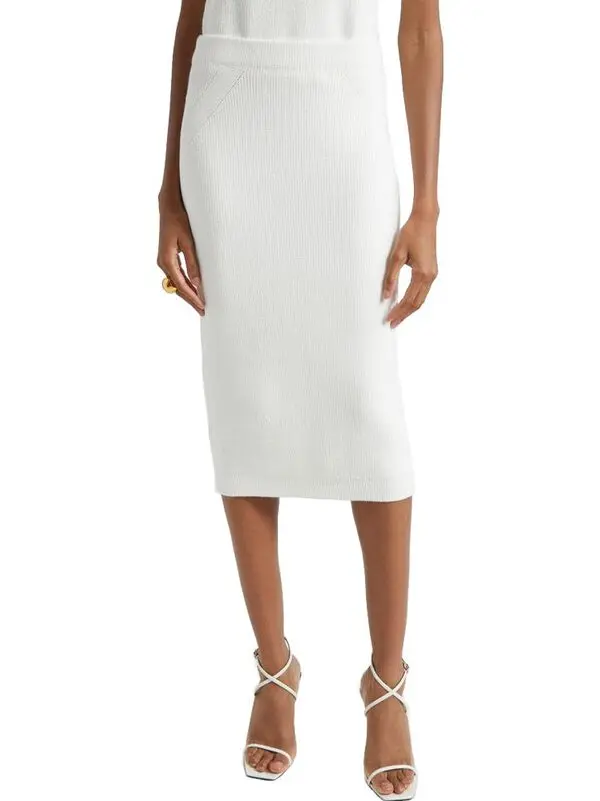 St. John Rib Knit Midi Skirt - Bright White