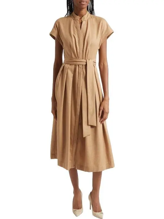 Eleventy Belted Wool Blend Midi Dress - 02 Sand
