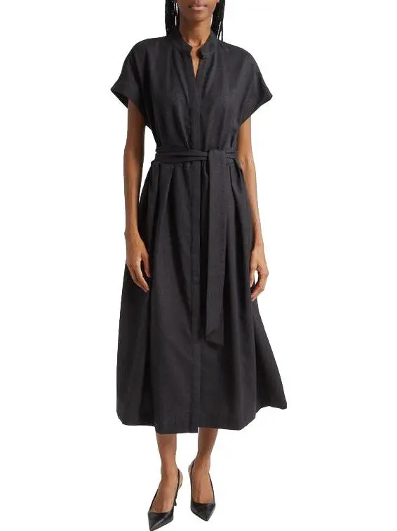 Eleventy Belted Wool Blend Midi Dress - 168 Carbon
