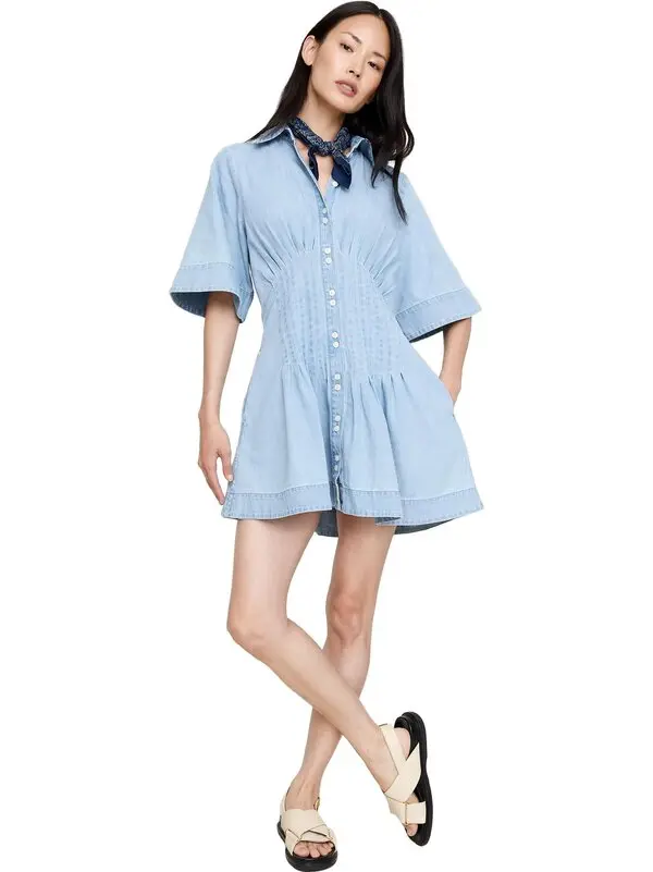 Banana Republic Denim Pintuck Shirt Dress - Indigo Blue