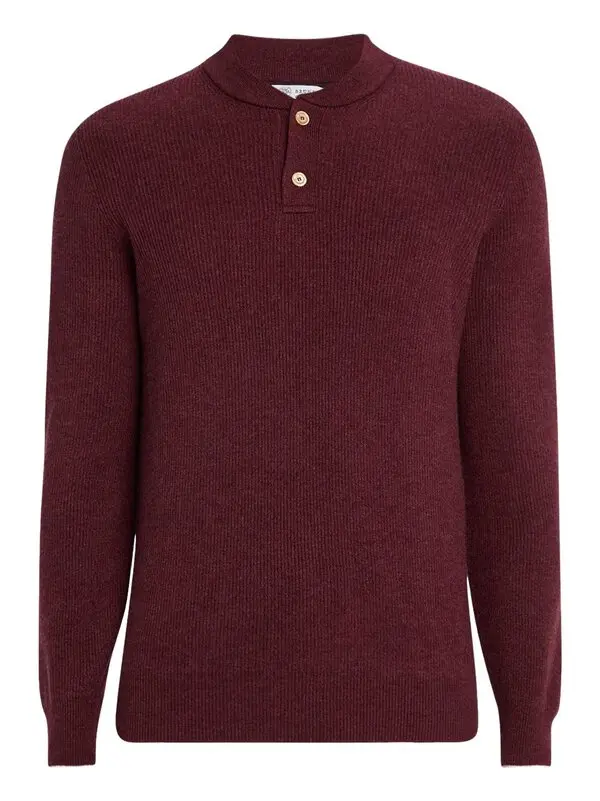 Brunello Cucinelli Ribbed Cashmere Henley Sweater - Dark Purple