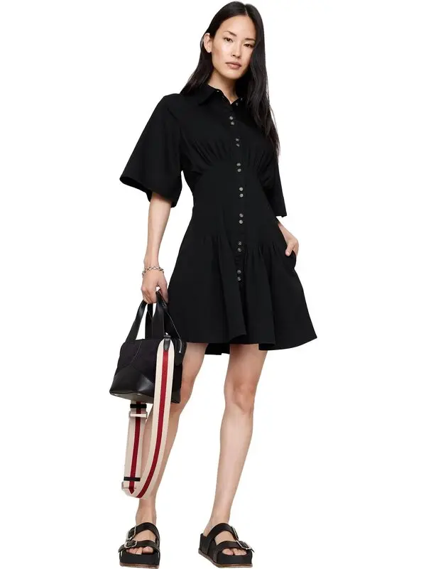 Banana Republic Stretch-cotton Poplin Pintuck Shirt Dress - Black