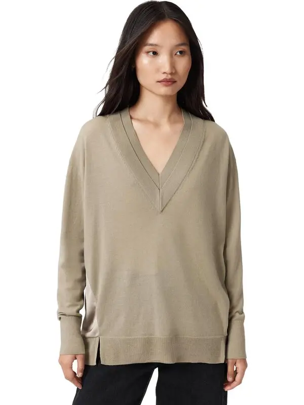 ALLSAINTS Bern V-neck Wool Jumper - Grey
