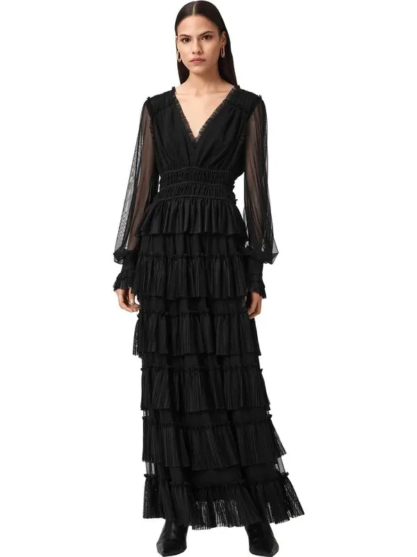 ALLSAINTS Xantara Shirred Maxi Dress - Black