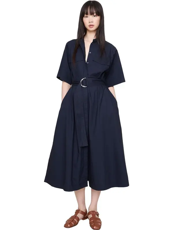 Banana Republic Cotton Poplin Utility Shirt Dress - Navy Blue