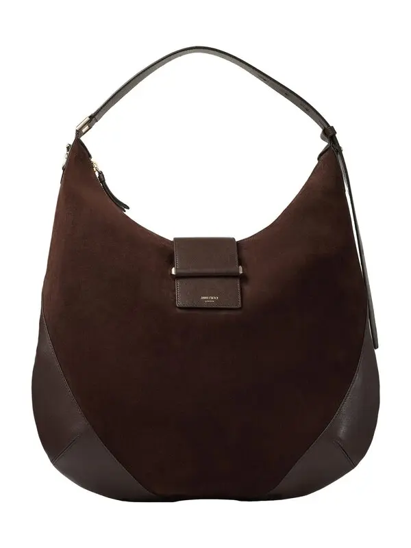 JIMMY CHOO Bar Hobo Medium Shoulder Bag With Leather Trims - Chocolate/chocolate/shiny Gold