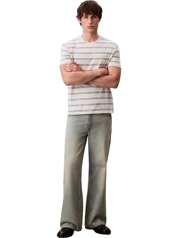 Calvin Klein Liquid Touch Stripe Crewneck T-shirt - Chalk