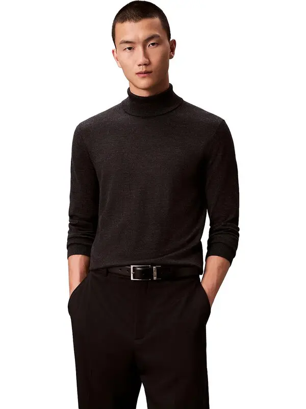 Calvin Klein Extra Fine Merino Blend Turtleneck Sweater - Gunmetal Heather