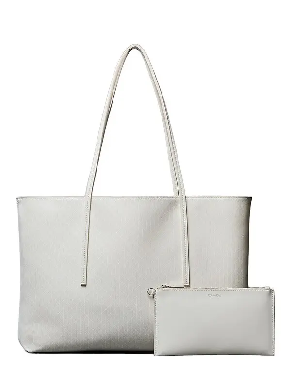 Calvin Klein Allover Emblem Logo Tote Bag - Lily White