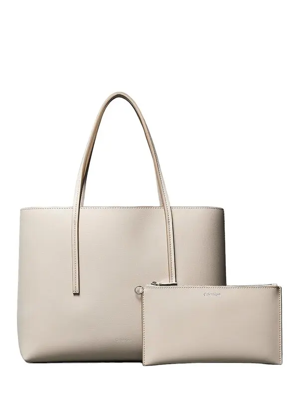 Calvin Klein Foil Logo Tote Bag With Pouch - Chateau/desert Taupe