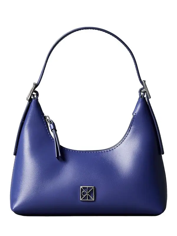 Calvin Klein Emblem Logo Leather Shoulder Bag - Cobalt