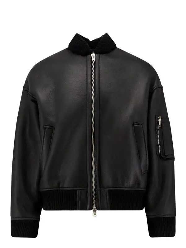 DFOUR Leather Bomber Jacket - Black