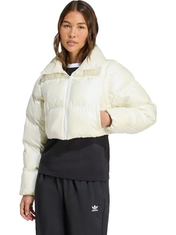 Adidas Essentials Glossy Two-in-one Cropped Puffer - Off White