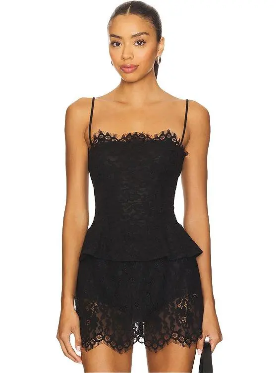 AFRM Ari Lace Peplum Top - Black