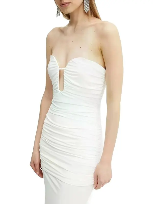 Bardot Ruched Strapless Maxi Dress - White