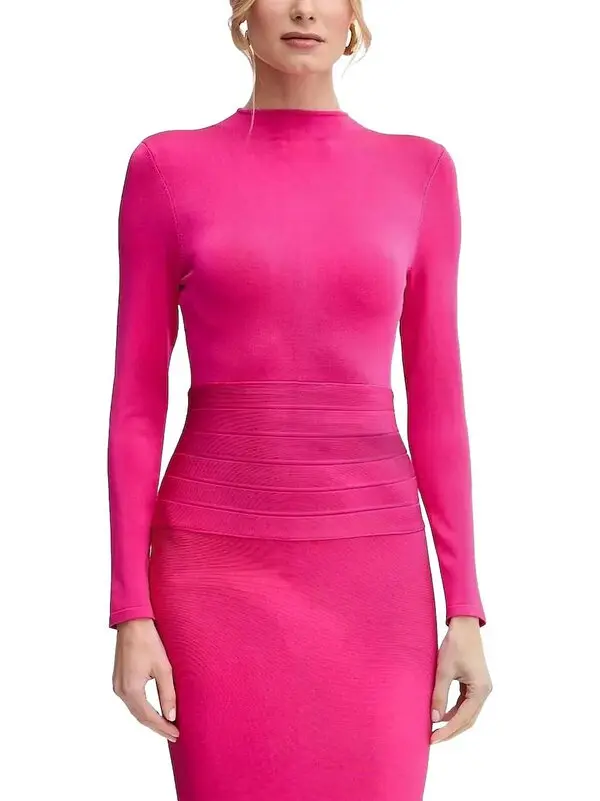 Herve Leger Freya Long-sleeve Midi Dress - Pink
