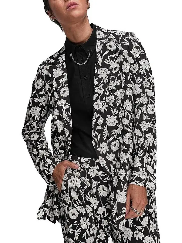 WILDFANG Empower Double-breasted Blazer - Monochrome Floral Black